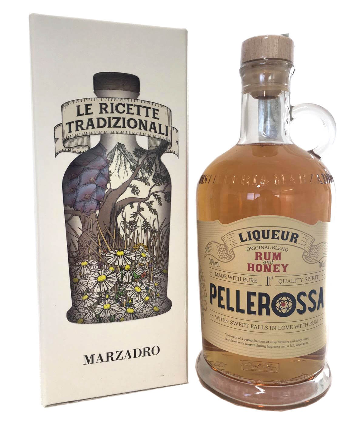 rhum marzadro pellerossa rum zu honig cl.70 neue flasche mit fall