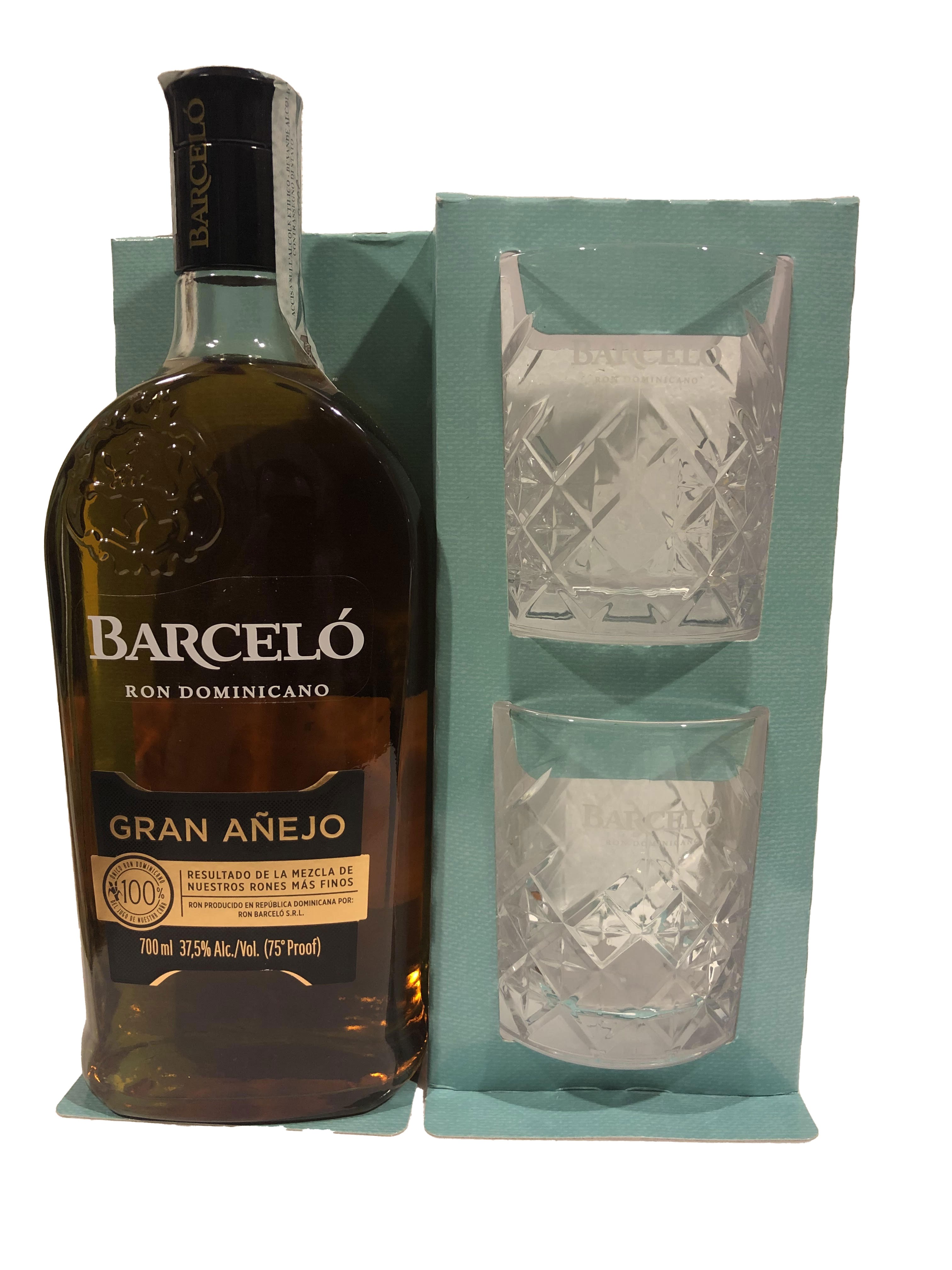 rhum barcelo’ grand anejo cl.70 con astuccio e 2 bicchieri