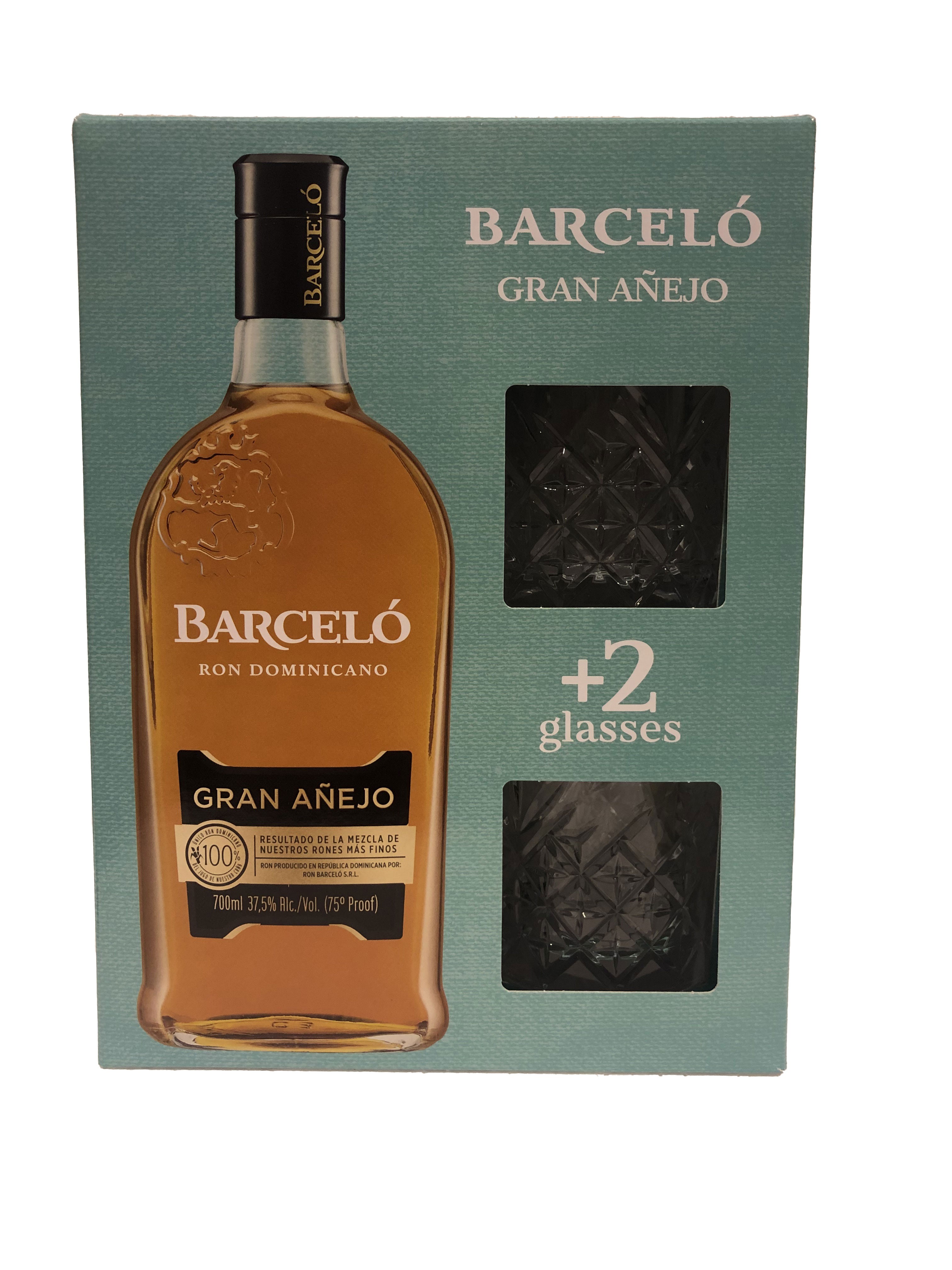 rhum barcelo’ grand anejo cl.70 con astuccio e 2 bicchieri