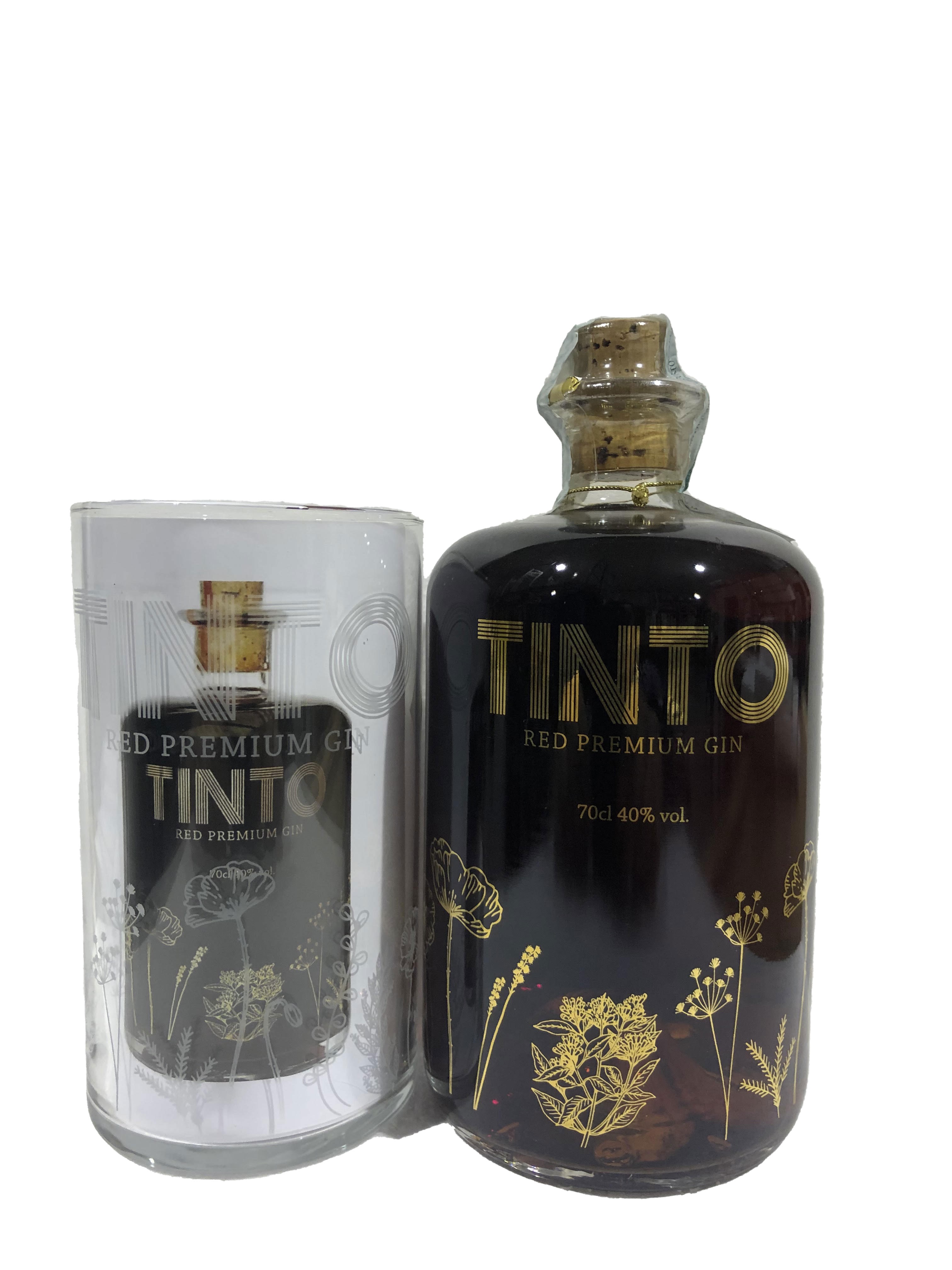 gin tinto red premium cl.70 with case and glass